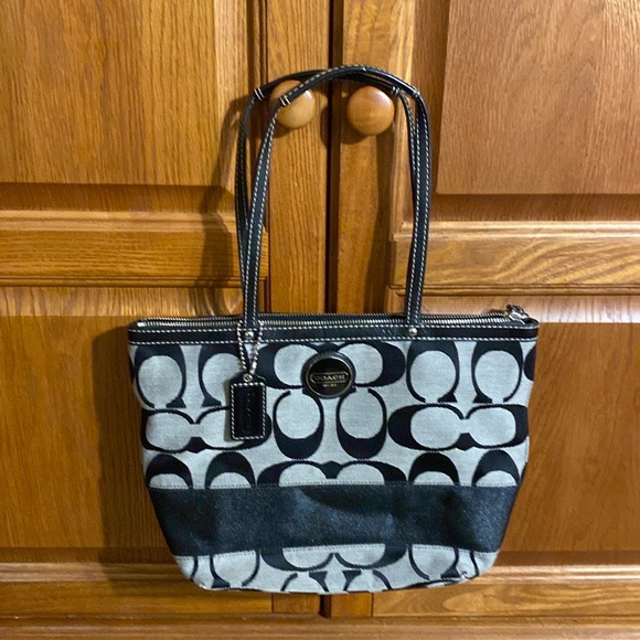 Coach | Bags | Coach Monogram Stripe Tote Bag Euc | Poshmark